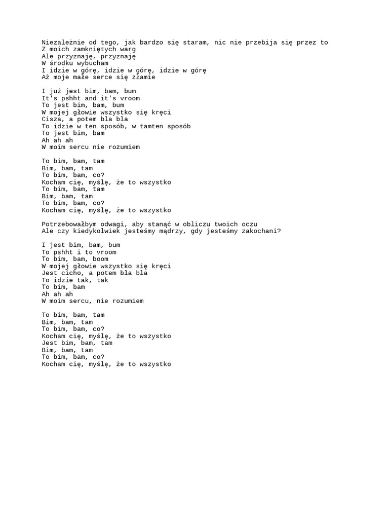 Tekst piosenki "Bim Bam Toi" autorstwa Carli | PDF