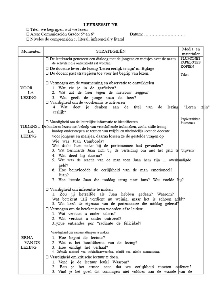 Leesverstand Sessies 5de en 6de | PDF