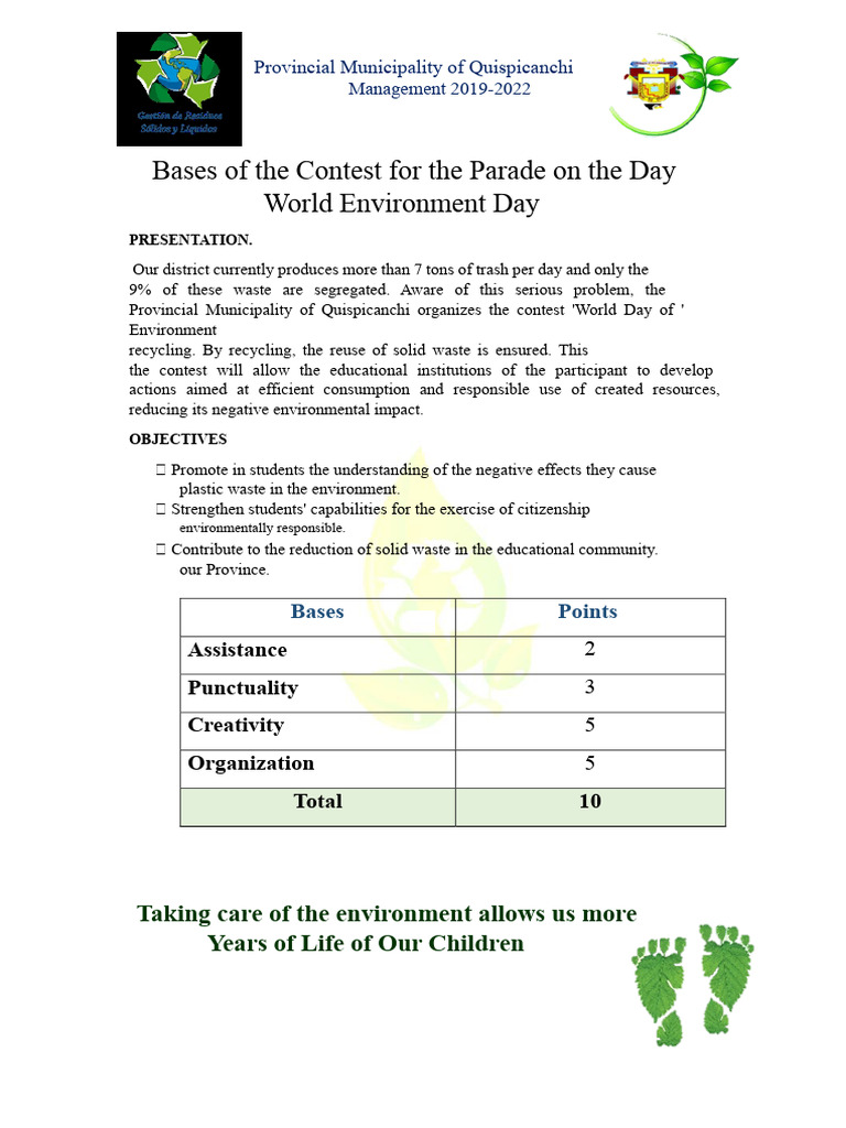 Bases of The Contest For The Parade On World Environment Day ...