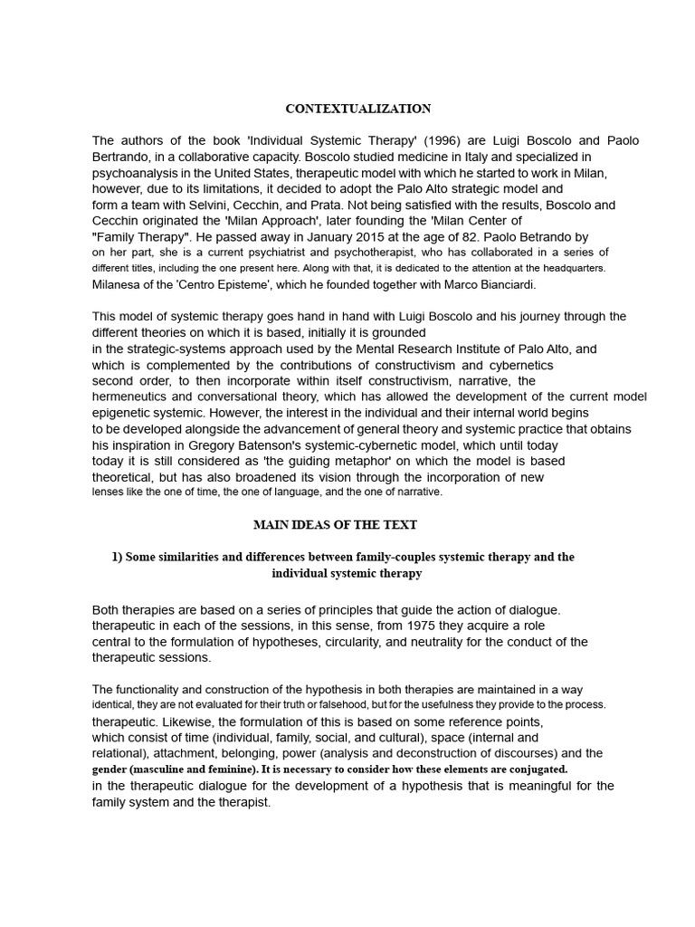 Summary "Individual Systemic Therapy" (1996) | PDF | Psychotherapy ...
