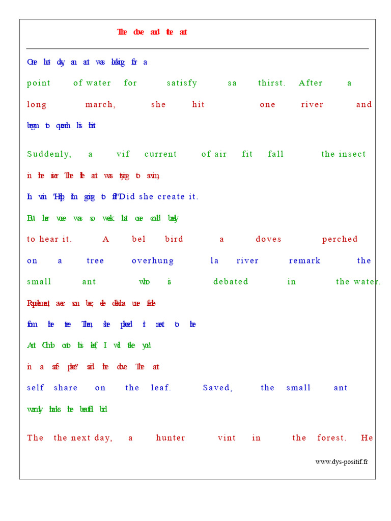 Reading Comprehension - Grade 1 - The Dove and The Ant | PDF | Zoology