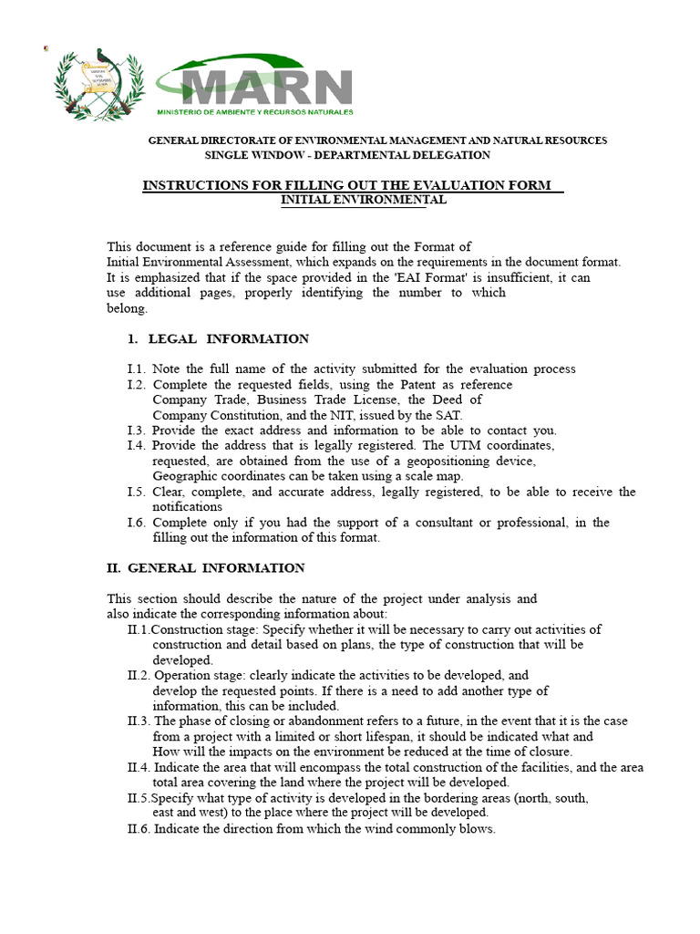 INSTRUCTION MANUAL FOR FILLING OUT THE INITIAL ENVIRONMENTAL ASSESSMENT ...