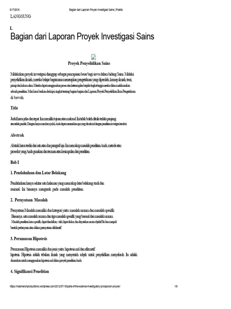 Bagian Laporan Proyek Sains Investigasi | PDF