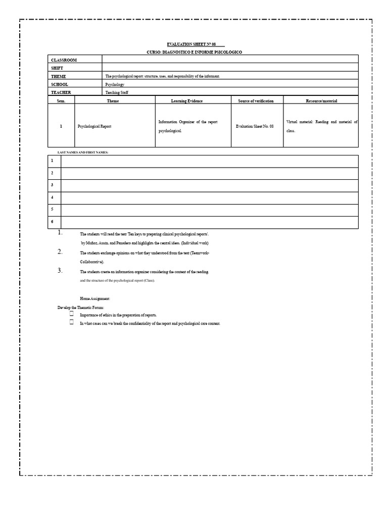 Evaluation Sheet No. 08 | PDF
