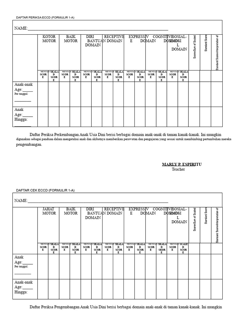 Daftar Periksa Perkembangan Anak Usia Dini | PDF