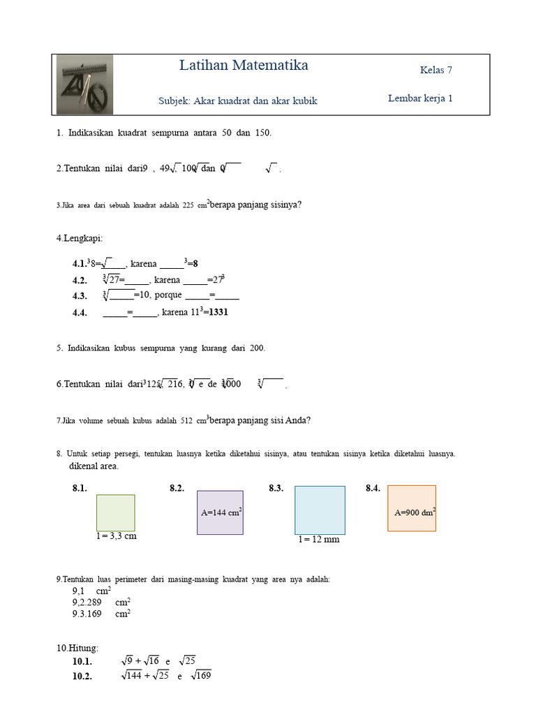 Latihan Akar Kuadrat dan Kubik Kelas 7 | PDF