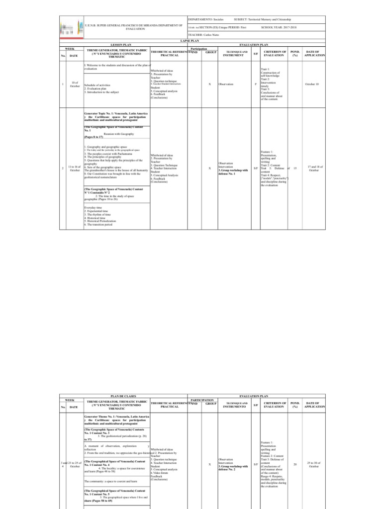 Planning 1st Term 3rd Year | PDF | Geography