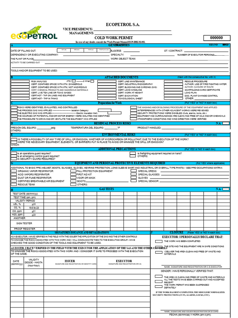82474473-Format of Cold Work Permit.pdf | PDF | Firefighting | Safety