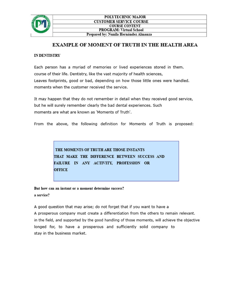 Example of A Moment of Truth in The Health Area | PDF | Truth | Psychology