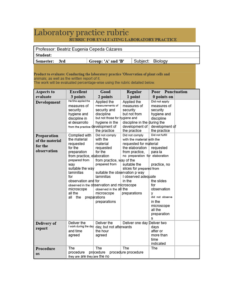 Laboratory Practice Rubric | PDF