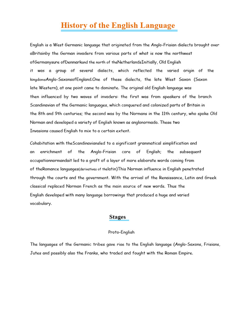 Evolution of the English Language | PDF | English Language | Dialect