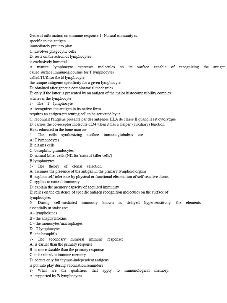 MCQ on the immune response 1. | PDF | Antibody | T Cell