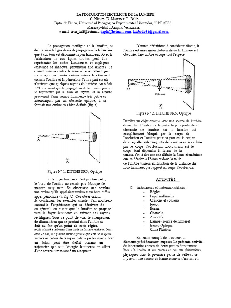 Propagation rectiligne de la lumière | PDF | Lumière | Ombre