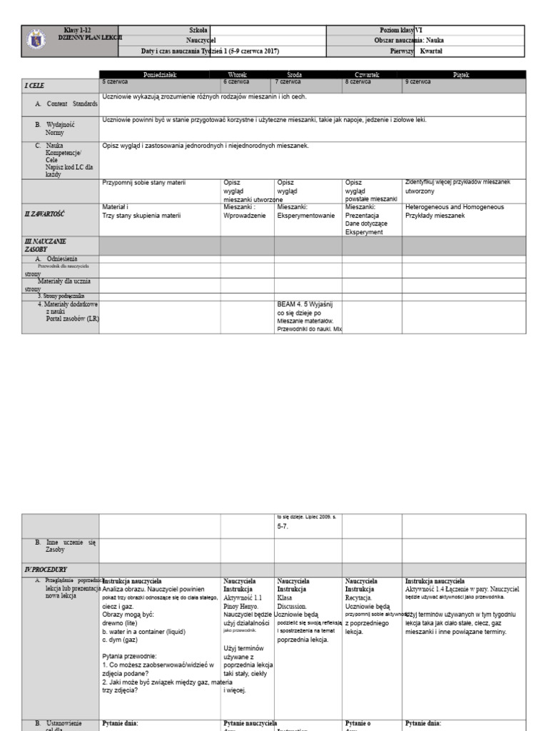 DLL Nauka Kwartal 1 Tydzień 1 | PDF