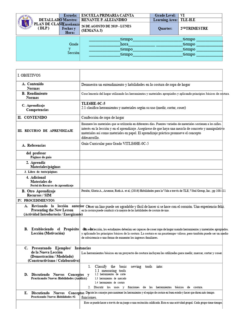 DLP 6 TLE - HE Q2 26-30 AGOS. SEMANA 3.docx | PDF | Textiles | Instrucción diferenciada