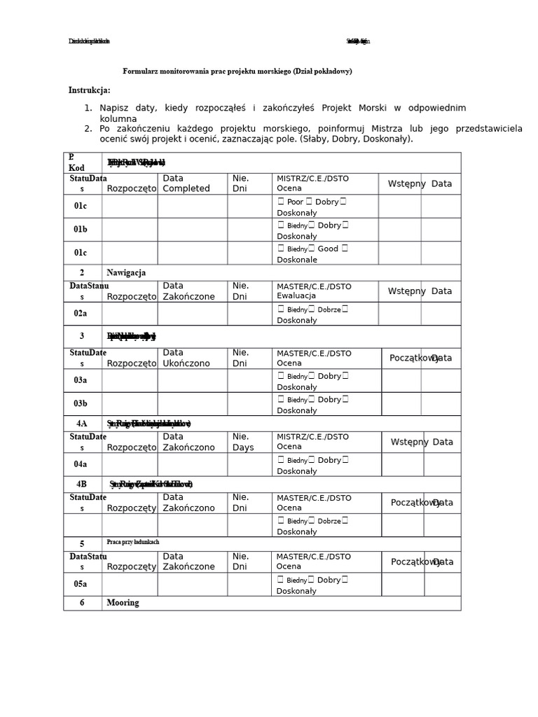Sekcja 4 Formularz Monitorowania Projektu BSMT Sea I Przewodnik Po ...