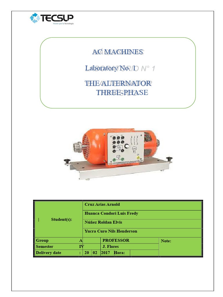 Three-Phase Alternator Lab Guide | PDF | Electric Generator | Inductor