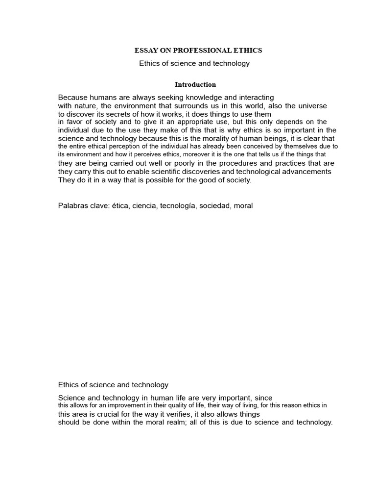 Essay On The Ethics of Science and Technology | PDF | Science | Knowledge