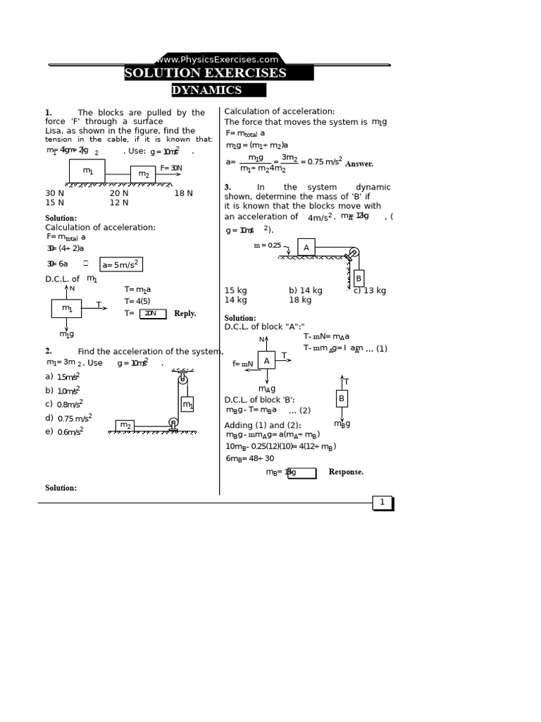 Dynamic Exercises Solved | PDF | Force | Friction