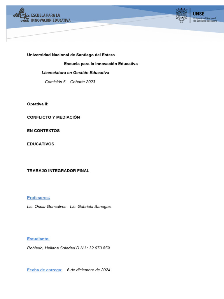 Segundo TP Conflicto y Mediación - Integrador Final | PDF | Mediación ...