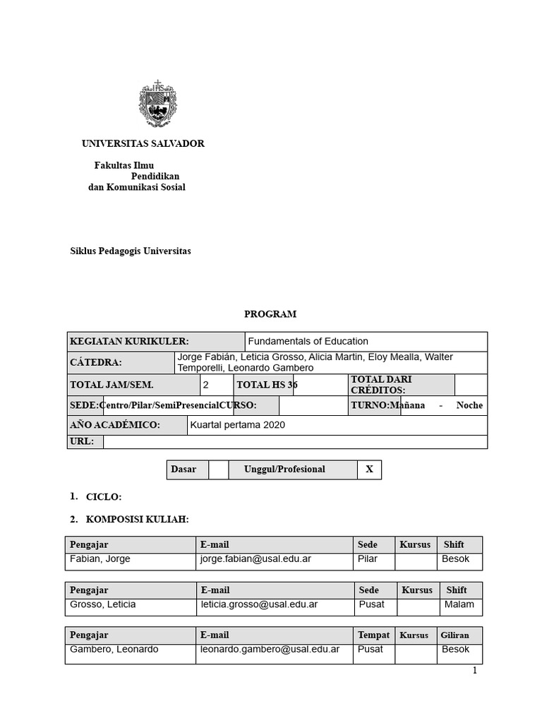 Dasar-Dasar Pendidikan di USAL | PDF