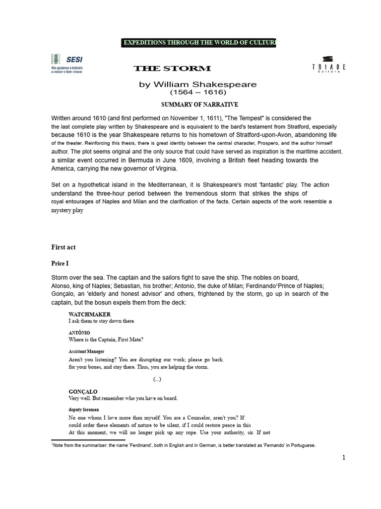 Shakespeare's The Tempest: A Summary | PDF | Hera | The Tempest