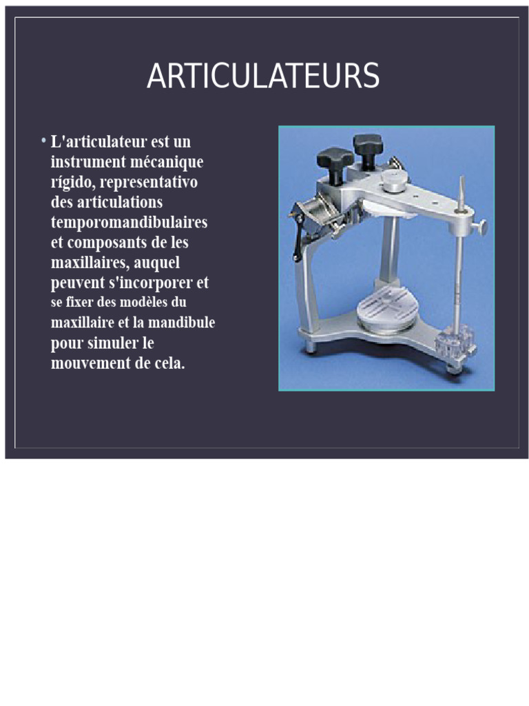 Articulateurs : Types et Utilisations en Prothèse | PDF