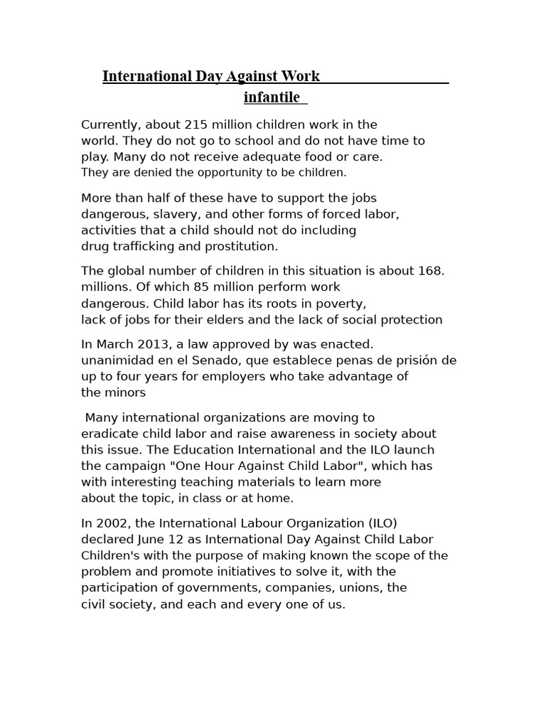 International Day Against Child Labor | PDF | Child Labour ...