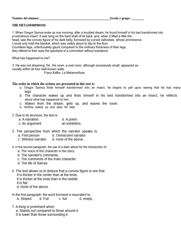 Reading Comprehension Exercise | PDF | The Metamorphosis | Galileo Galilei