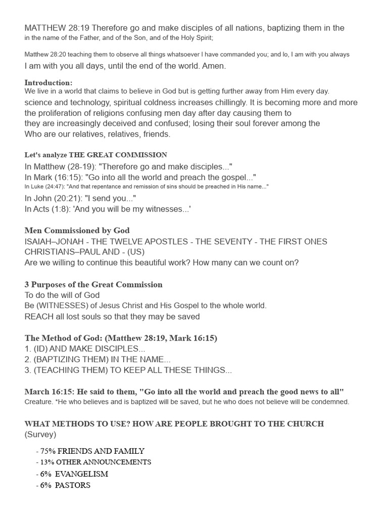 Matthew 28 Go and Make Disciples | PDF | Gospel Of Matthew | Great ...