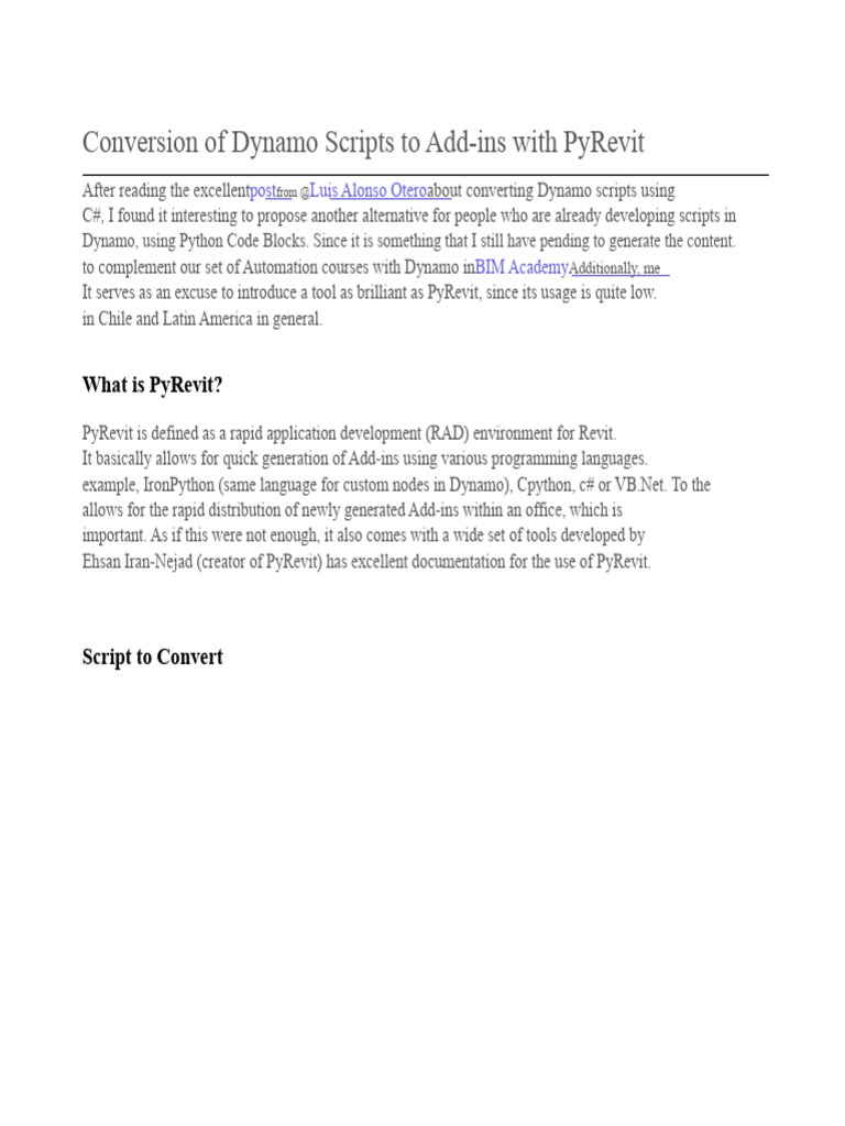 Conversion of Dynamo Scripts To Add-Ins With PyRevit | PDF | Autodesk Revit | Python ...