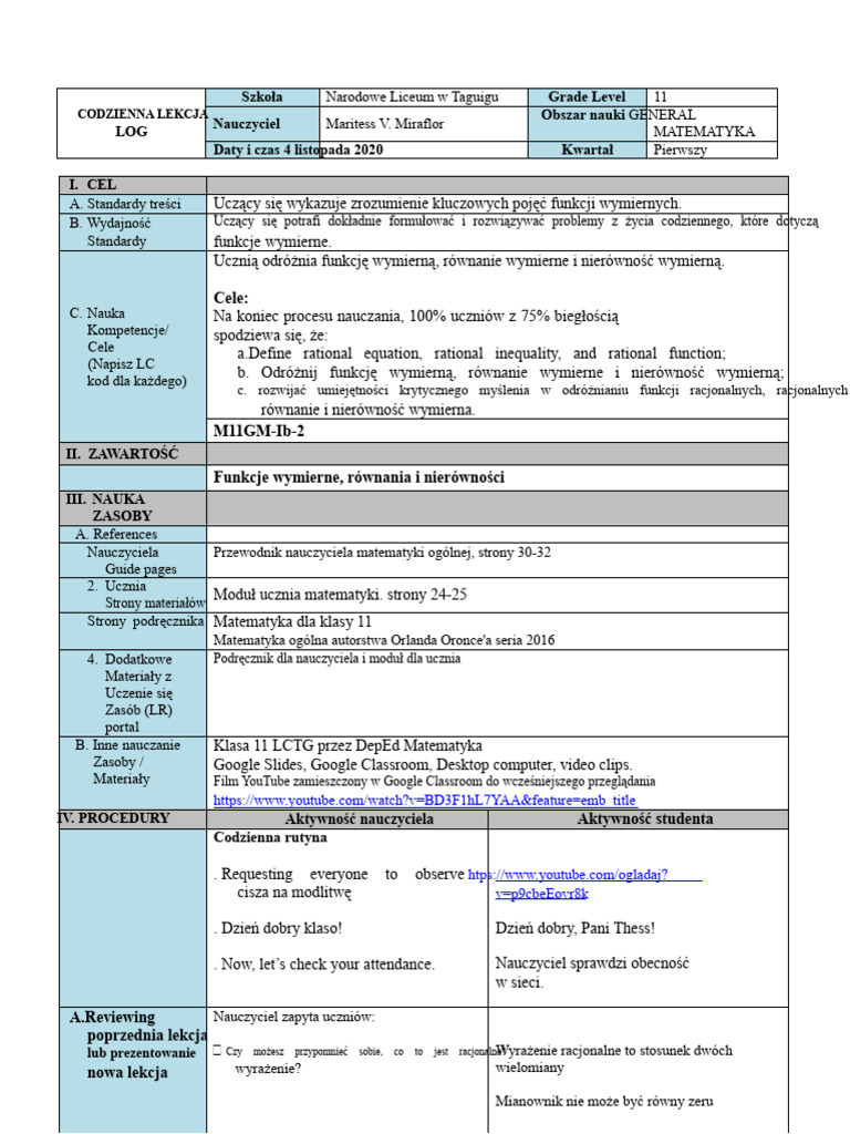 Thess-DLP-COT Q1-Funkcje Racjonalne | PDF