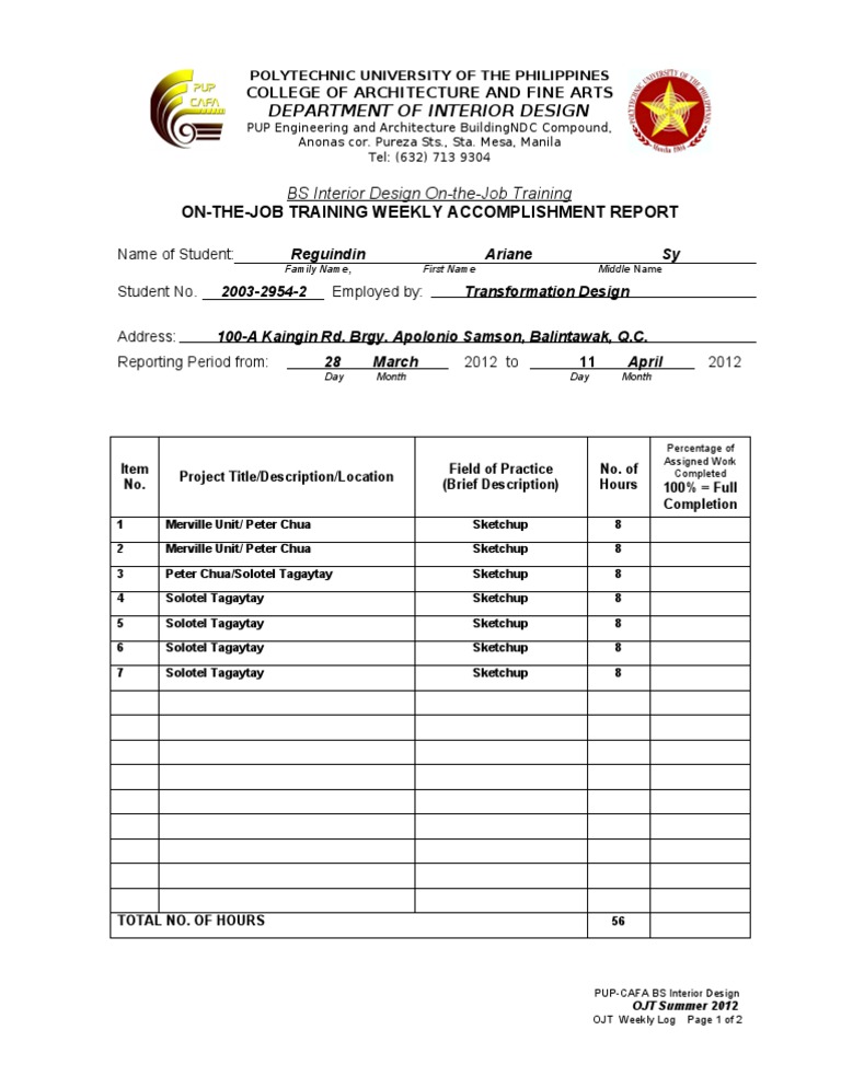 OJT Weekly Log - Arch | PDF