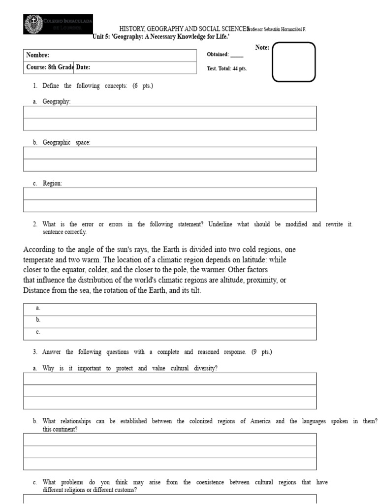 Unit Test 5 Geography 8th Grade | PDF | Geography | Temperate Climate