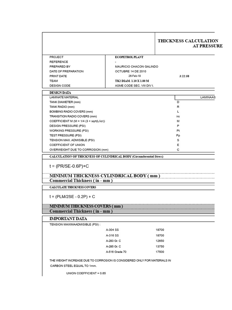 Thickness Calculation for Pressure Tanks | PDF | Mechanical Engineering