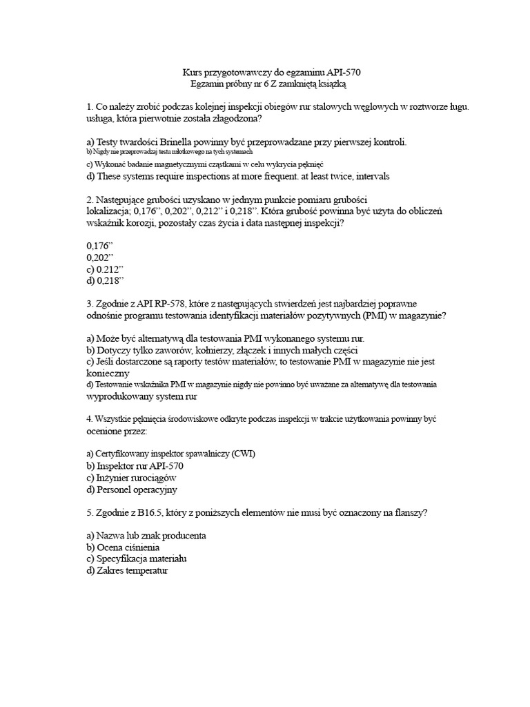 API 570 Egzamin Zamykaną Książkę 6 Pytań | PDF