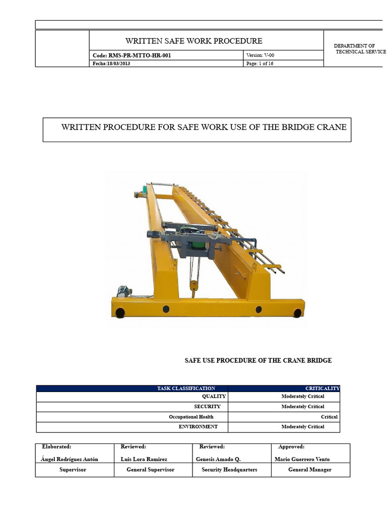 Procedure For Handling The Overhead Crane | PDF | Crane (Machine)