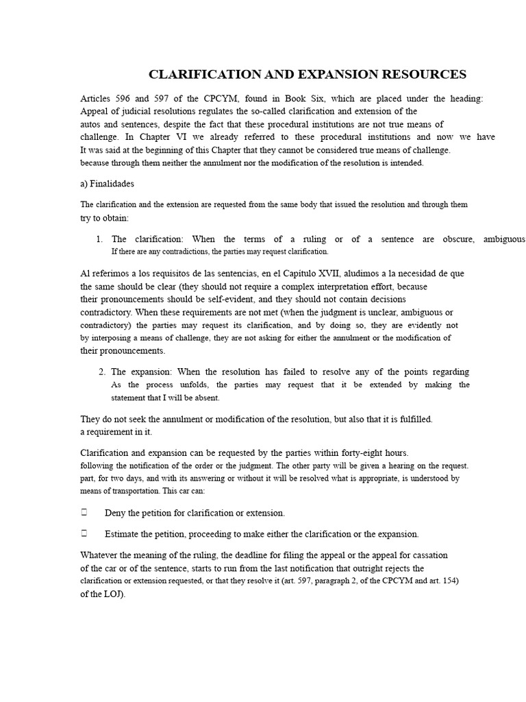 Clarification and Expansion in CPCYM | PDF | Judgment (Law) | Common Law