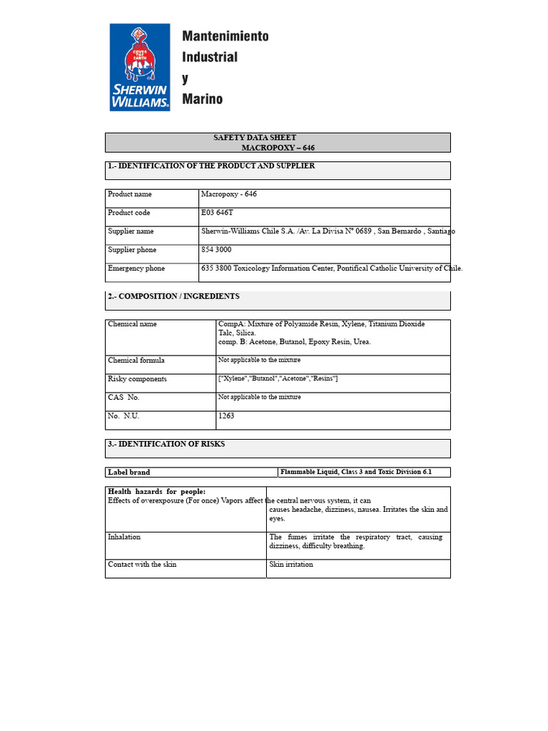 Macropoxy 646 Safety Data Sheet | PDF | Water | Personal Protective ...