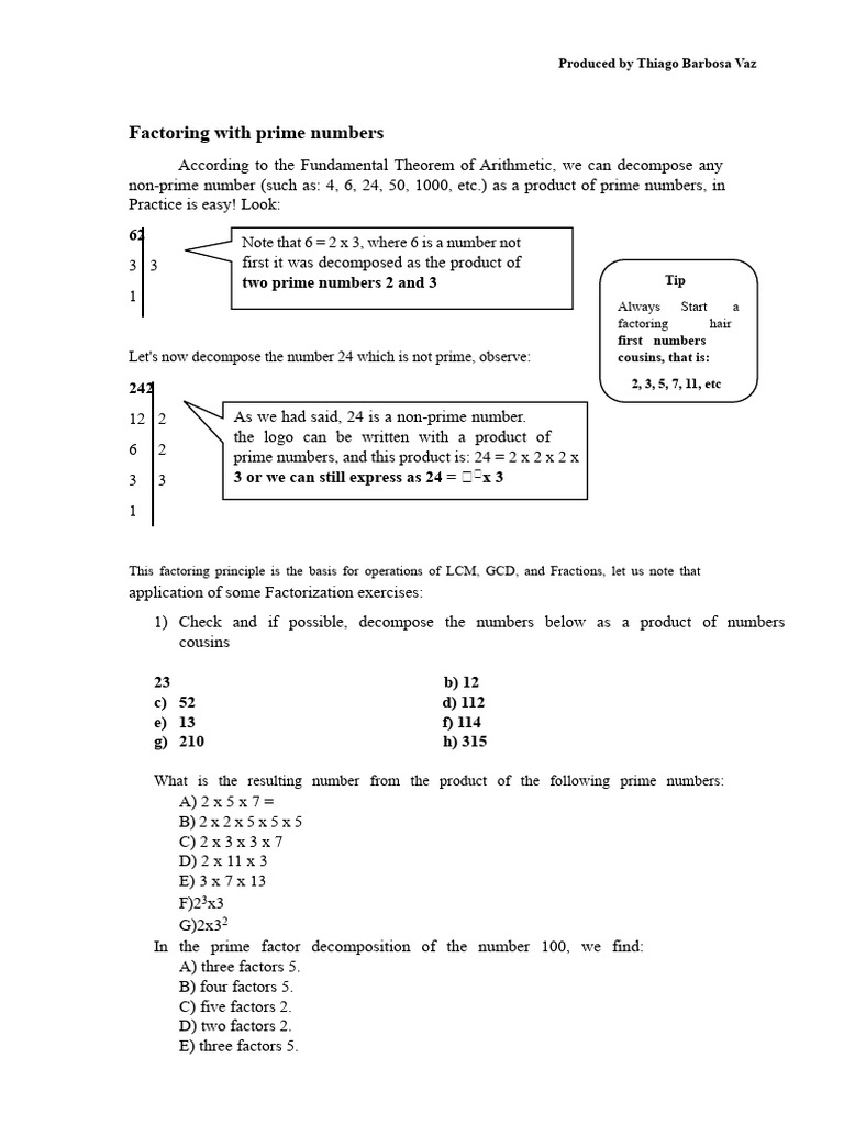 Factoring With Prime Numbers And Lcm Pdf Algebra Number Theory
