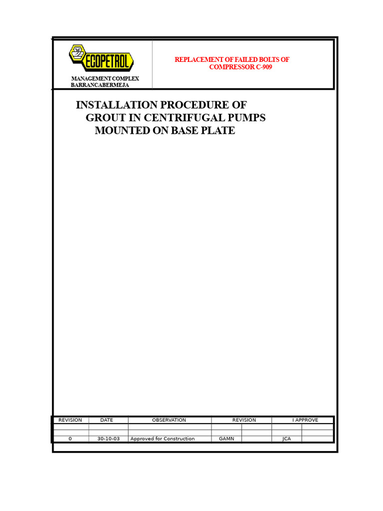 Pump Manifold Grouting Procedure | PDF | Screw | Concrete