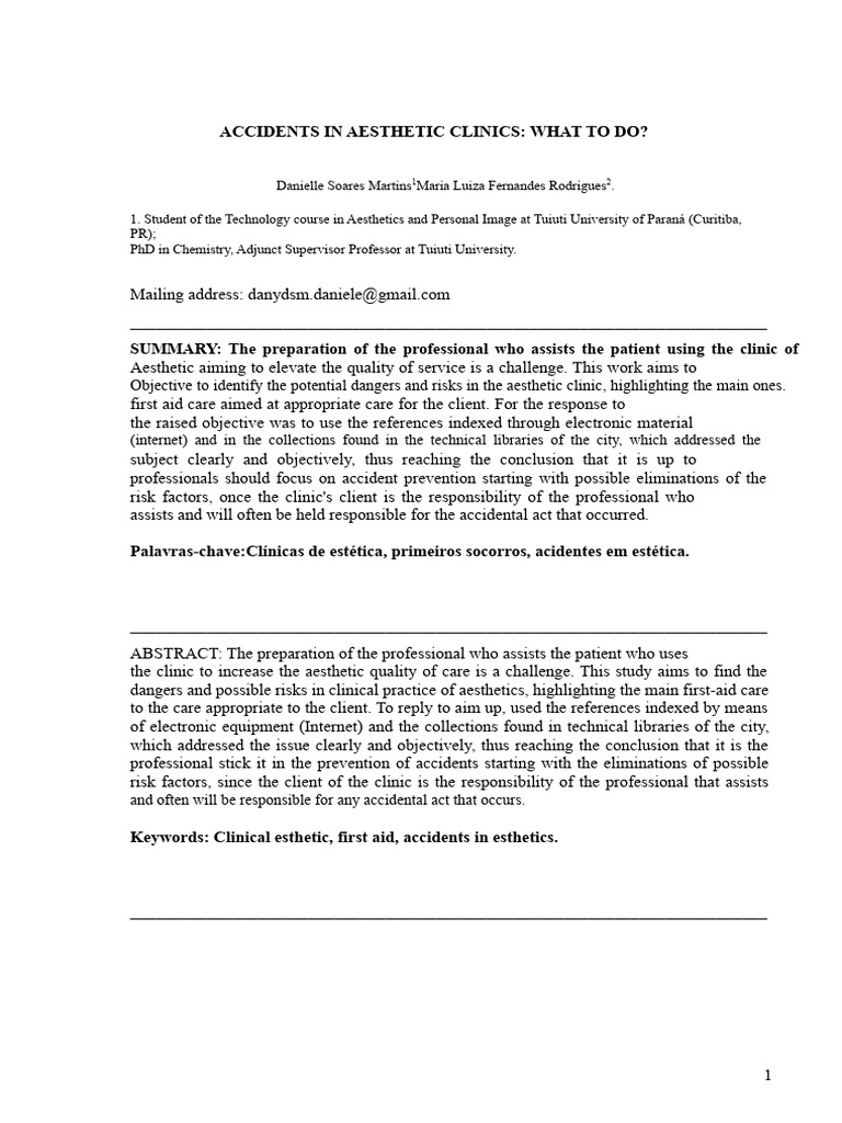 Accidents in Aesthetic Clinics: What To Do | PDF | Burn | Bleeding
