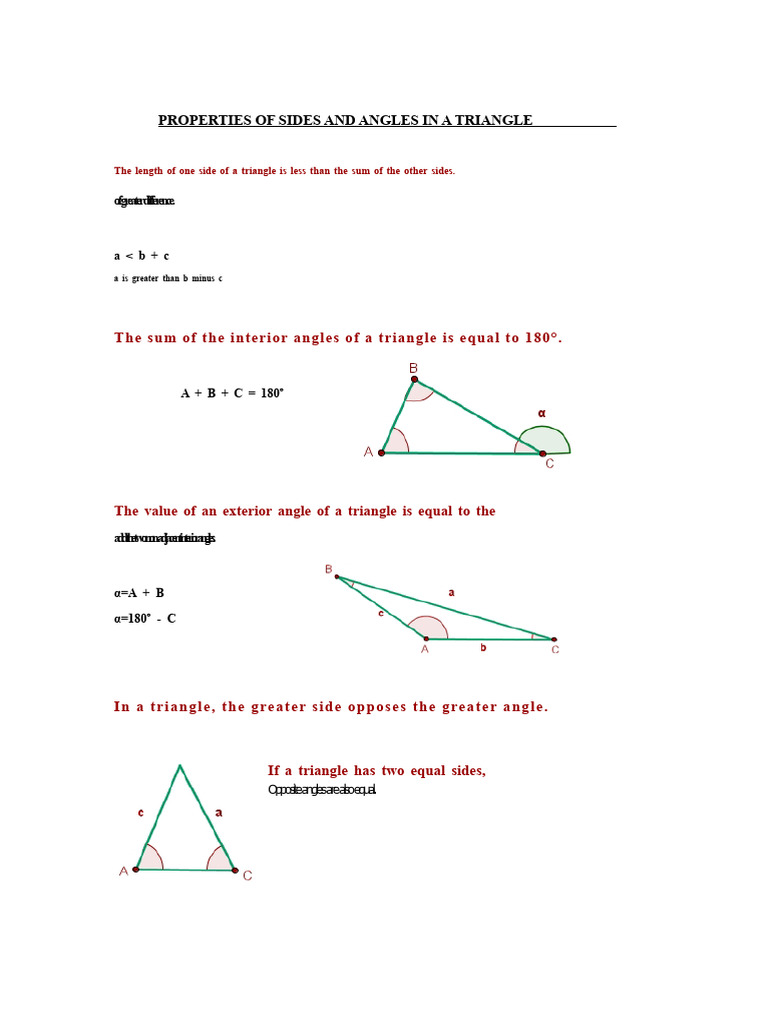 Triangle Sides and Angles Properties | PDF | Triangle | Classical Geometry