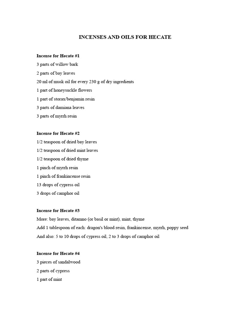 Incense and Oils For Hecate | PDF