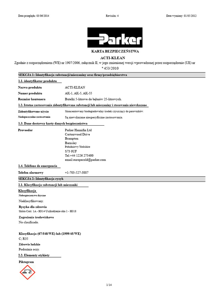 Acti-Klean AK1 MSDS Spa | PDF