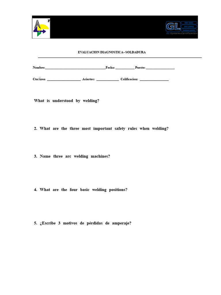 Diagnostic Evaluation-Welding. | PDF