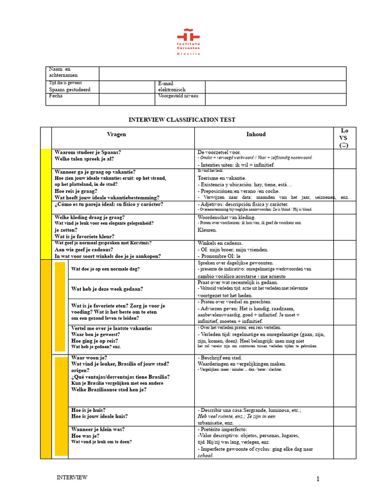 Interview TEST A1 A2 B1 B2 PDF | PDF