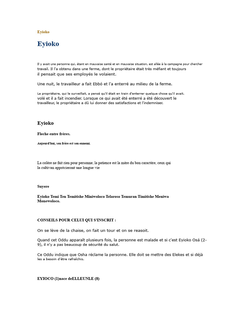 Rituels et conseils d'Eyioko pour la santé | PDF