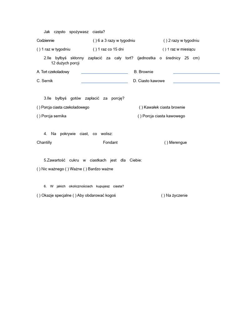Jak Często Jesz Ciasta? | PDF