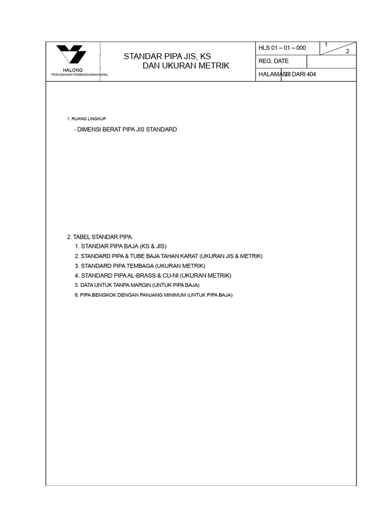 Standar Ukuran Pipa JIS dan KS | PDF